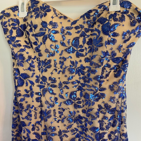 Cache | Dresses | Cache Nude And Blue Sequin Floral Strapless Gown ...